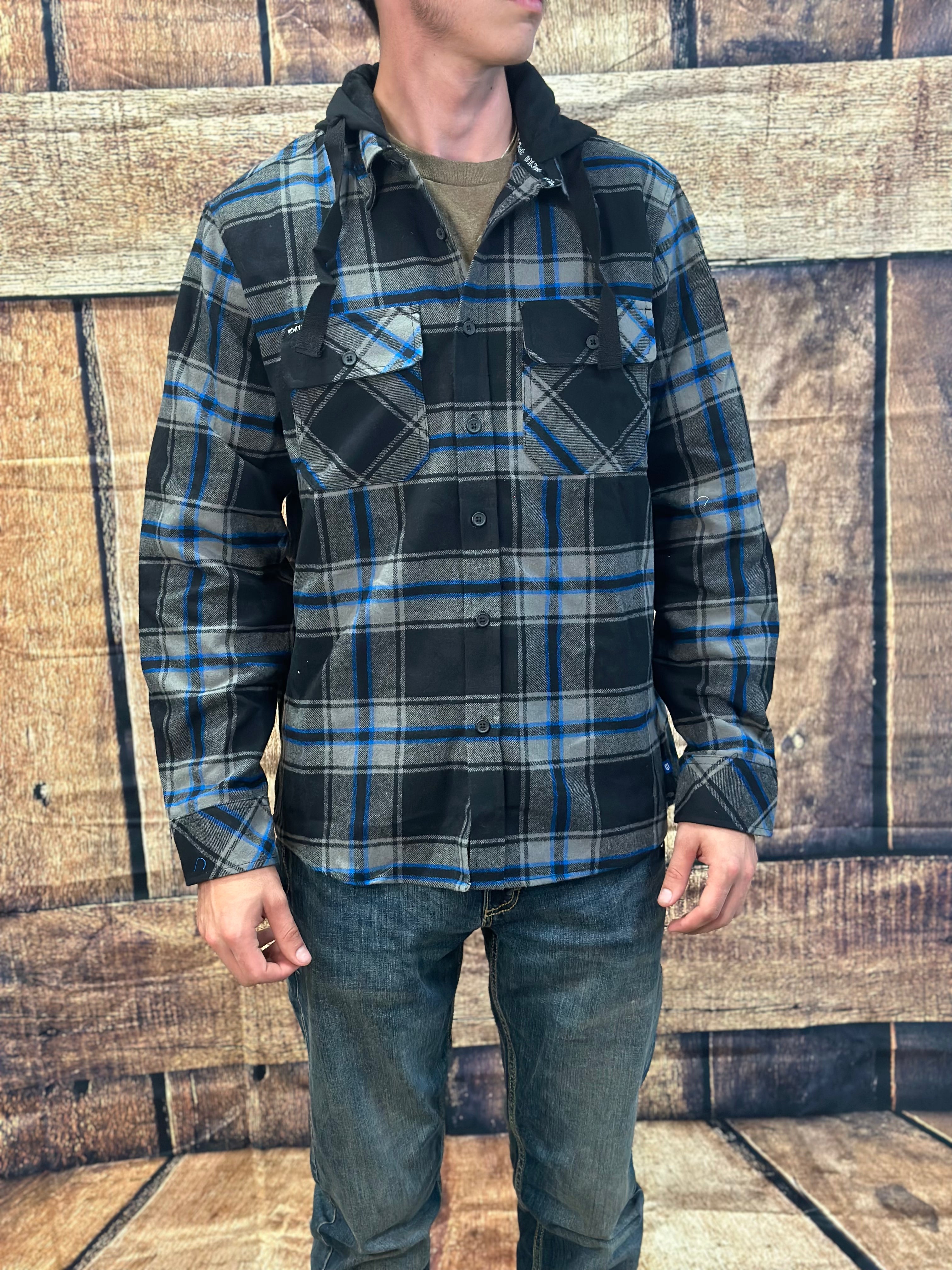 Howitzer "Ypres" Black and Blue Plaid Hooded Flannel – G3 Mercantile